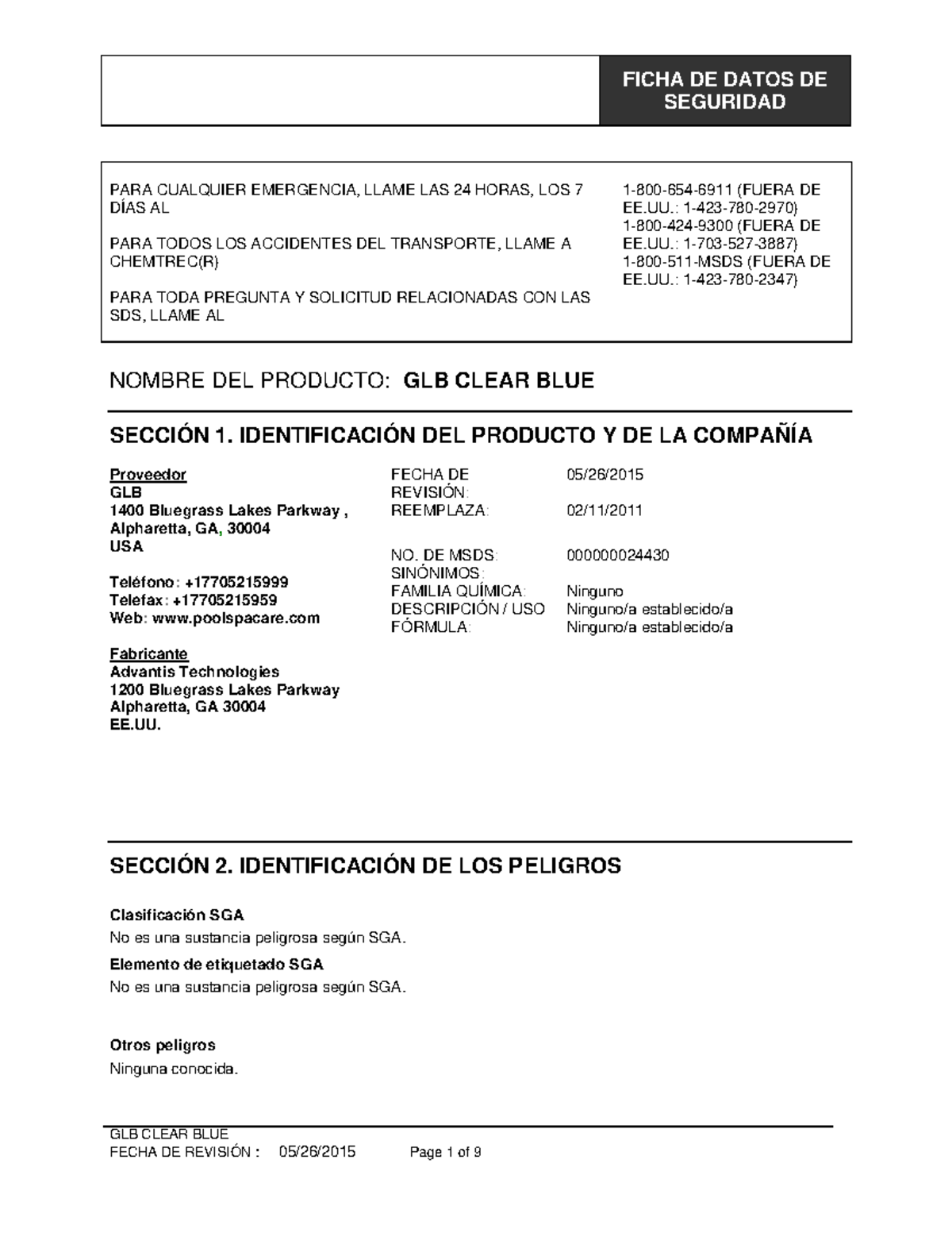MSDS GLB Clear BLUE - tutoriales - SEGURIDAD GLB CLEAR BLUE PARA ...