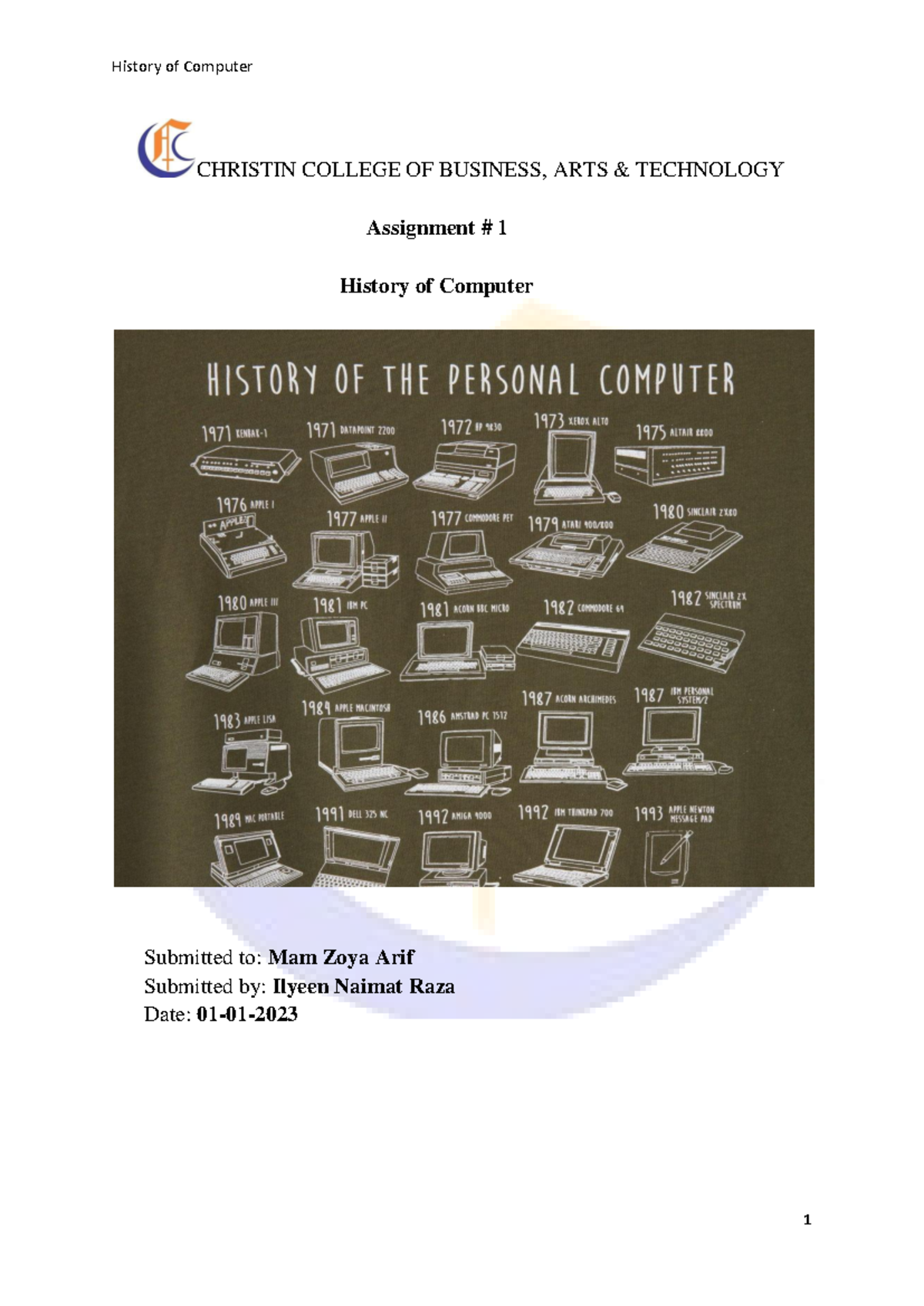 History of Computer (Assignment) Mam Zoya - CHRISTIN COLLEGE OF ...