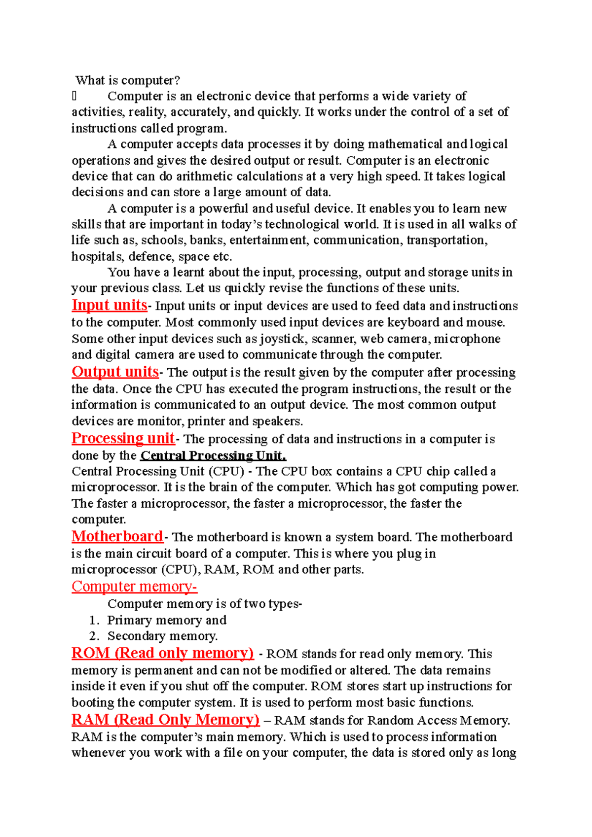 Computer basic - What is computer? Computer is an electronic device ...