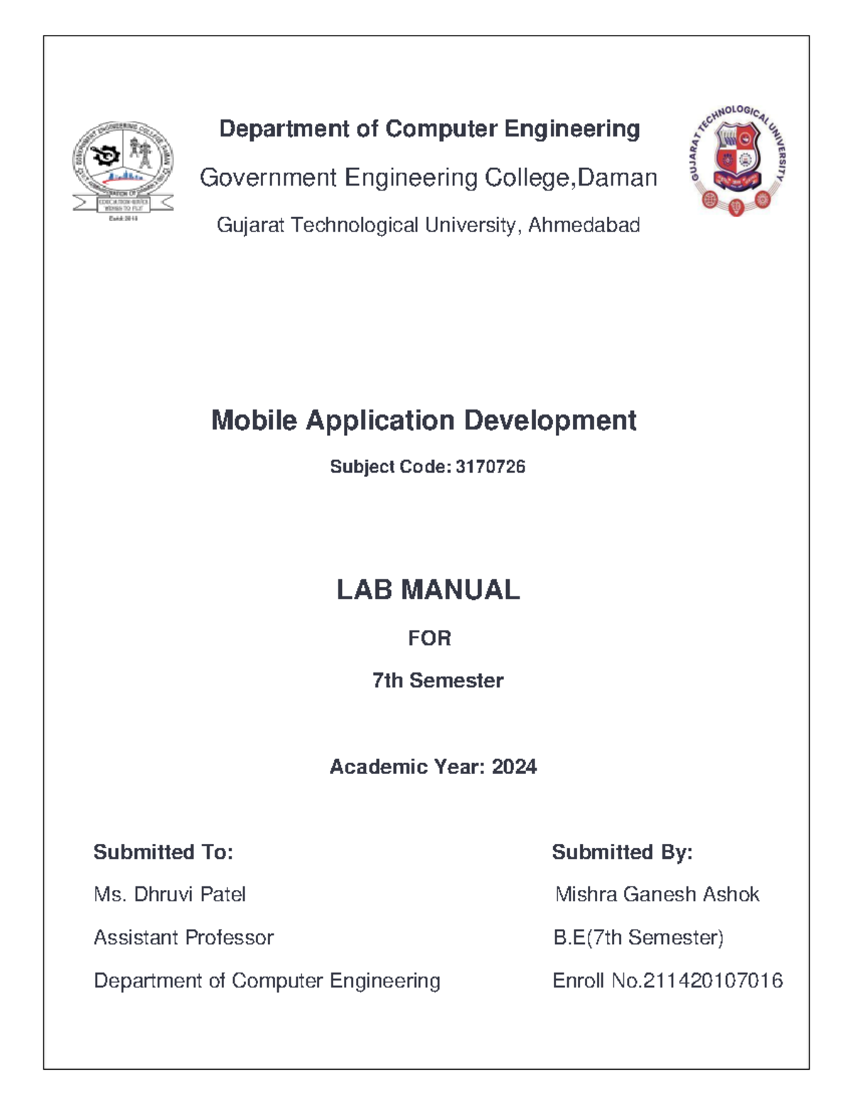 Mobile Application Development - Department of Computer Engineering Government Engineering - Studocu