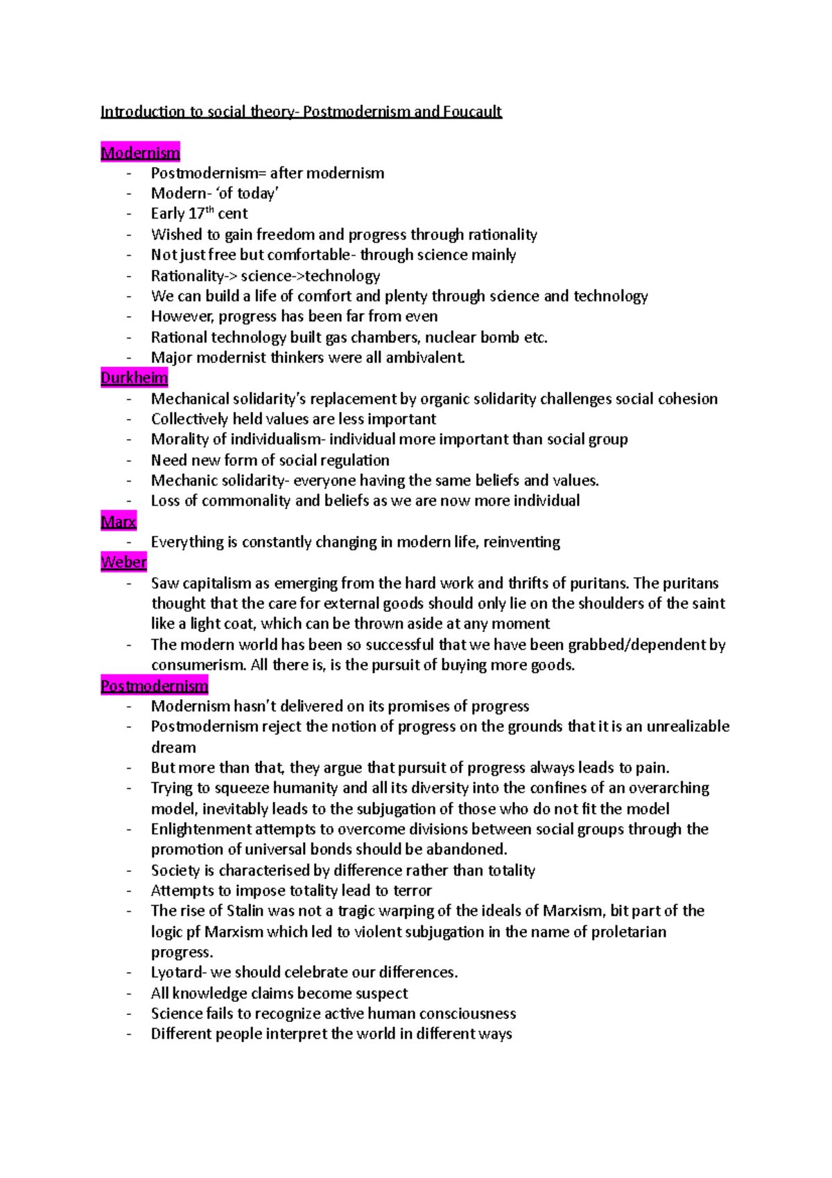 Postmodernism and Foucault. - Introduction to social theory ...