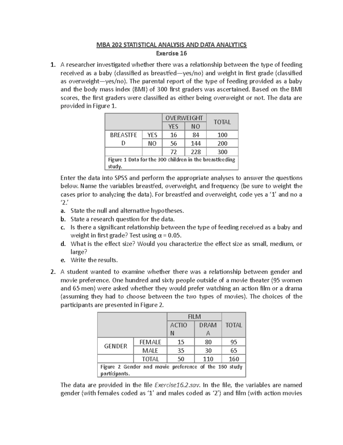 Exercise SPSS 16 - Research Methods - MBA 202 STATISTICAL ANALYSIS AND ...