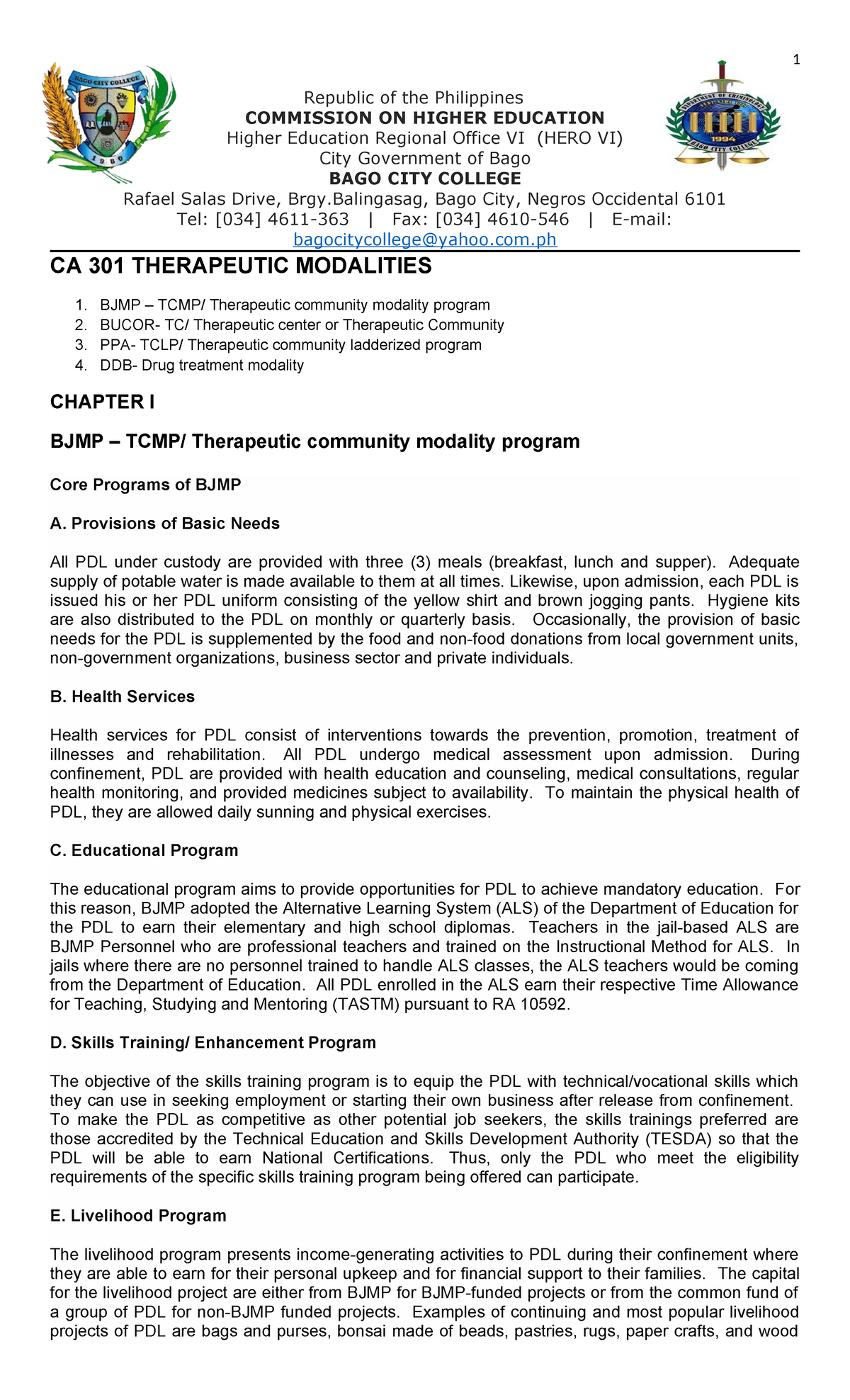 Therapeutic- Modalities - Republic of the Philippines COMMISSION ON ...