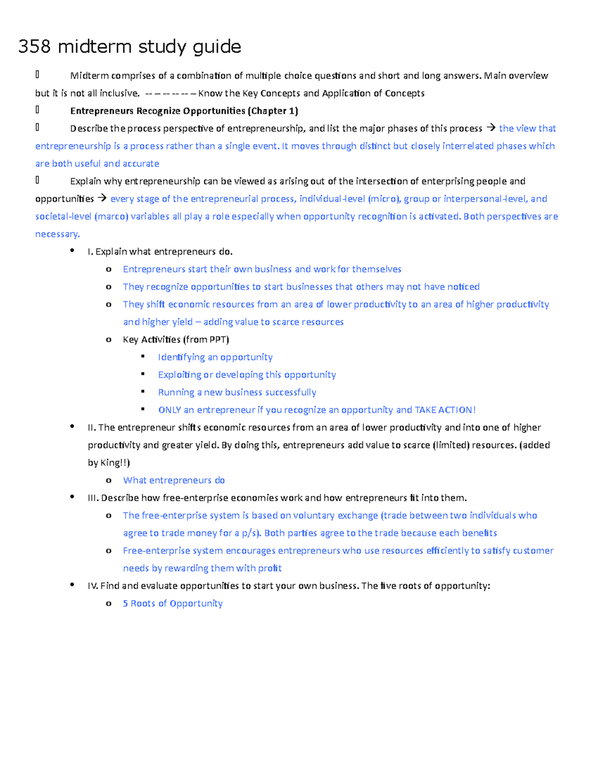 COMPREHENSIVE Review Guide for Midterm fall 2018 - 358 midterm study ...