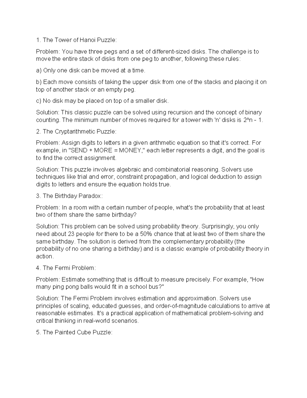 Puzzles and Riddles - The Tower of Hanoi Puzzle: Problem: You have ...