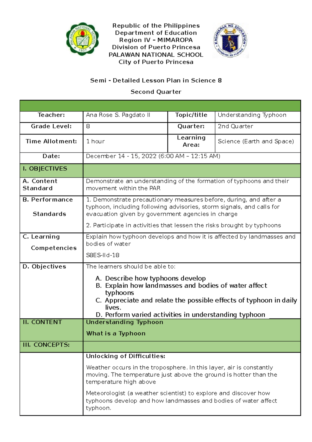 Lesson Plan in Science 8 ( Q2 - W5 (Day 3) - Republic of the ...