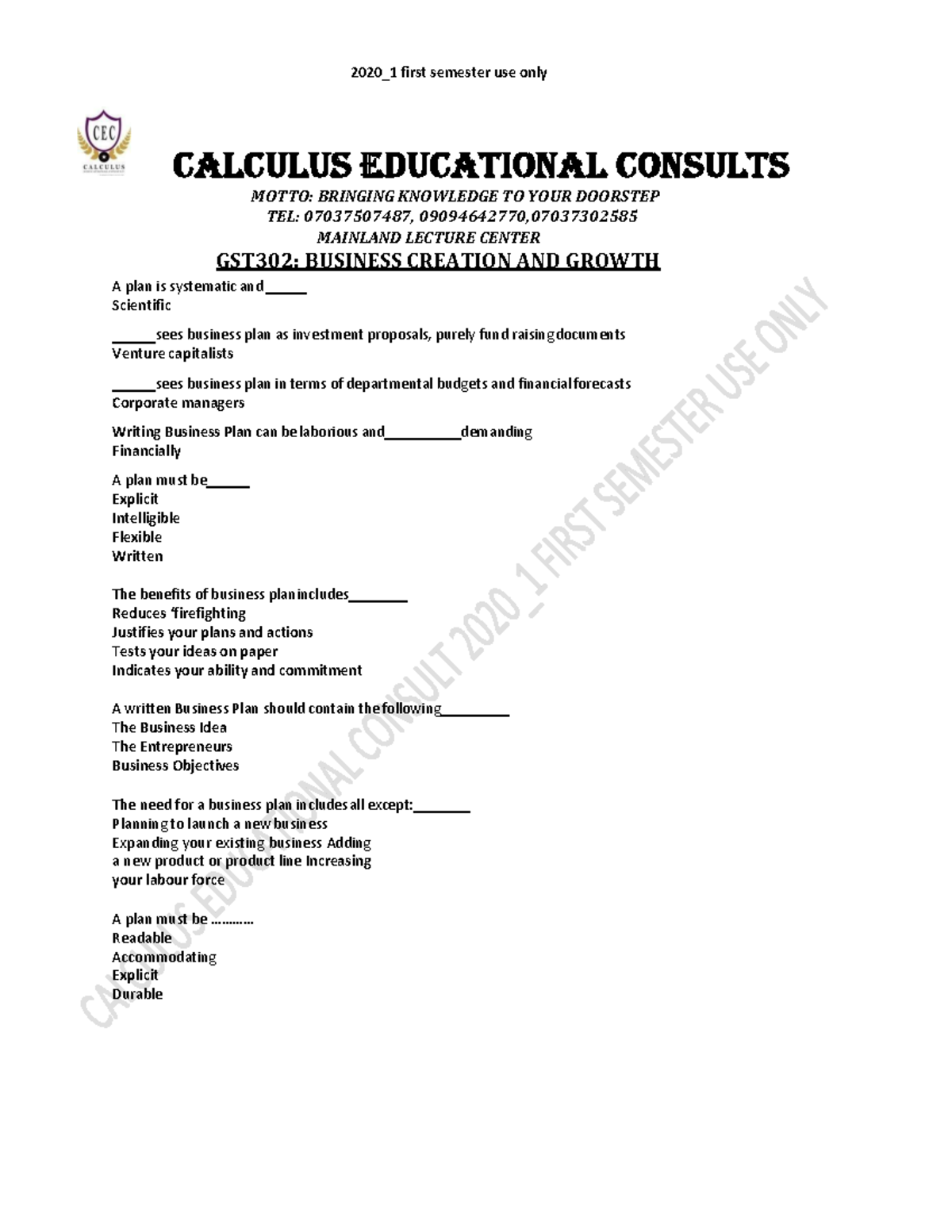 GST302 Summary - calculus educational consults MOTTO: BRINGING ...