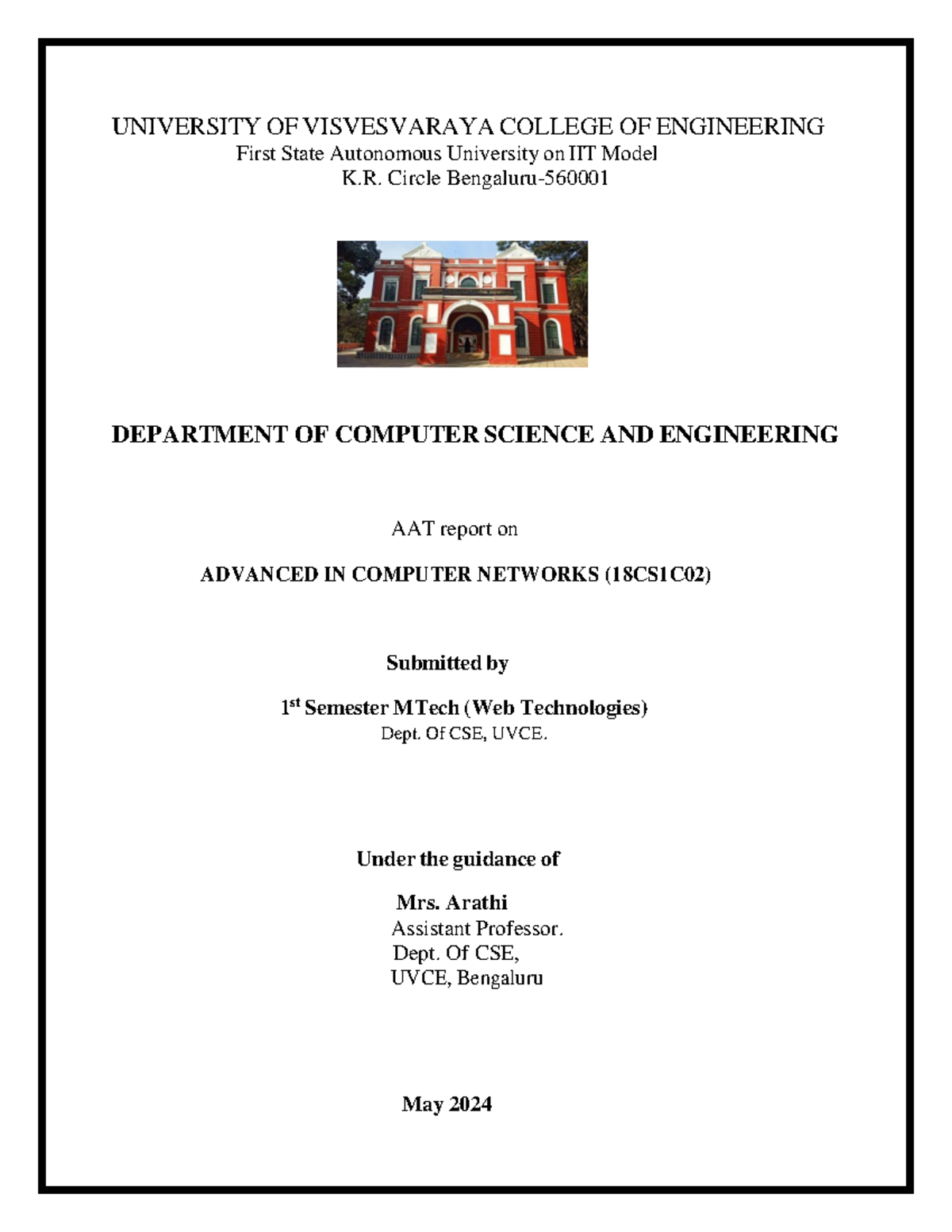 ACN Final report - Summary Computer Science and Engineering - UNIVERSITY OF VISVESVARAYA COLLEGE ...