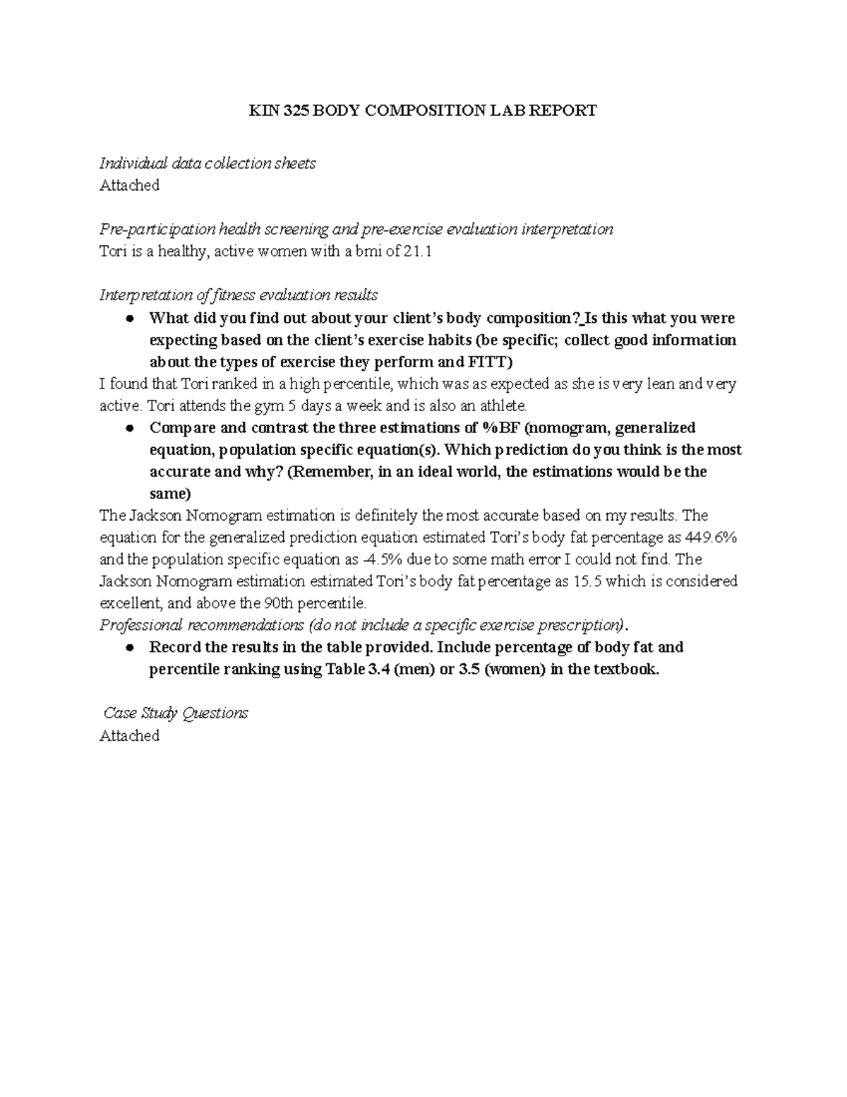 Body Composition Lab Report at Christopher Larochelle blog