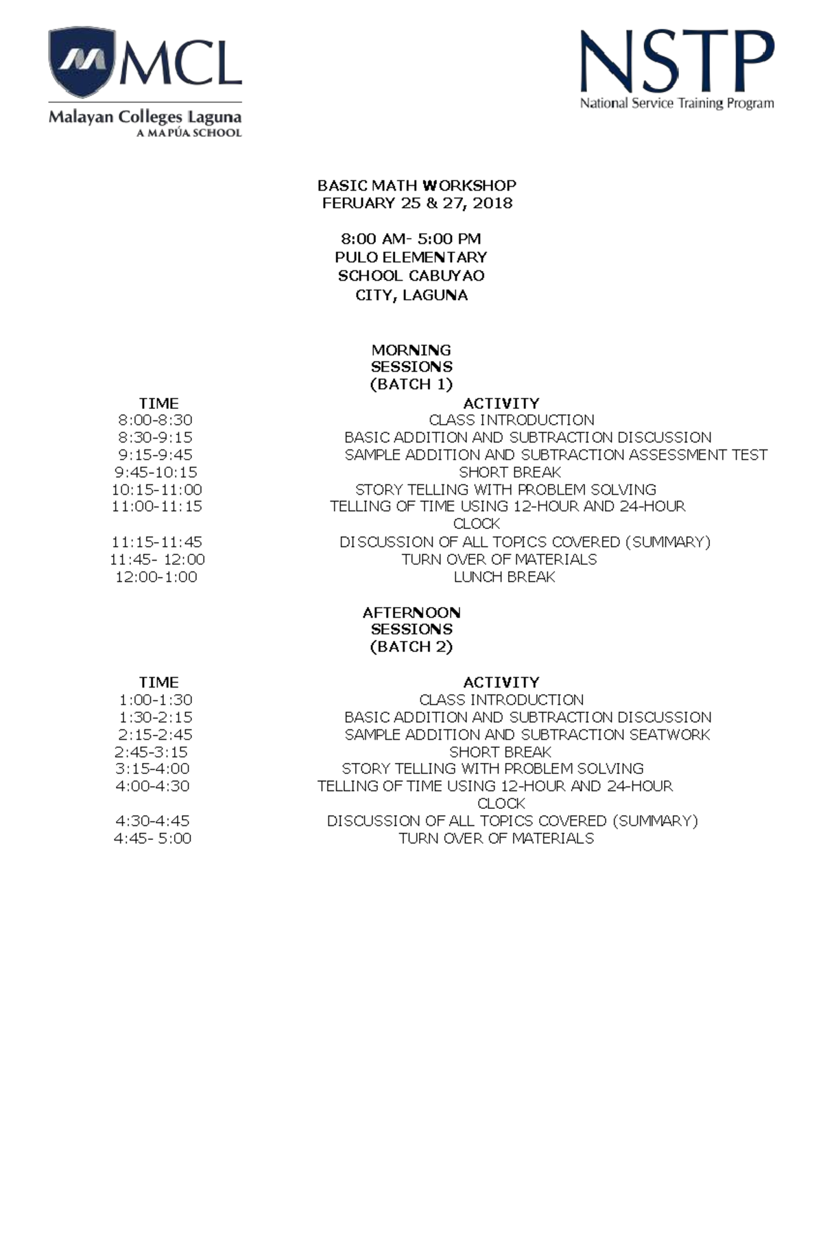 471238202 Basic MATH Workshop - BASIC MATH WORKSHOP FERUARY 25 & 27 ...