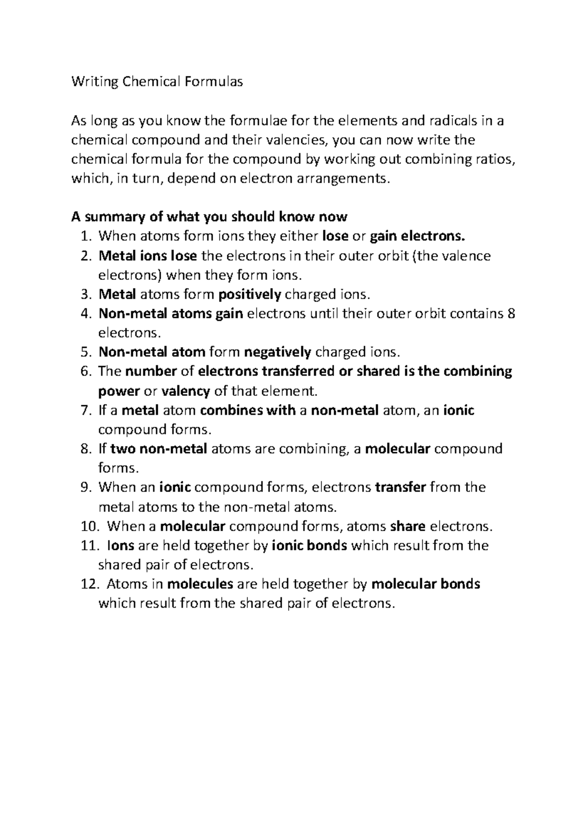 12. Writing Chemical Formulas - Writing Chemical Formulas As long as ...