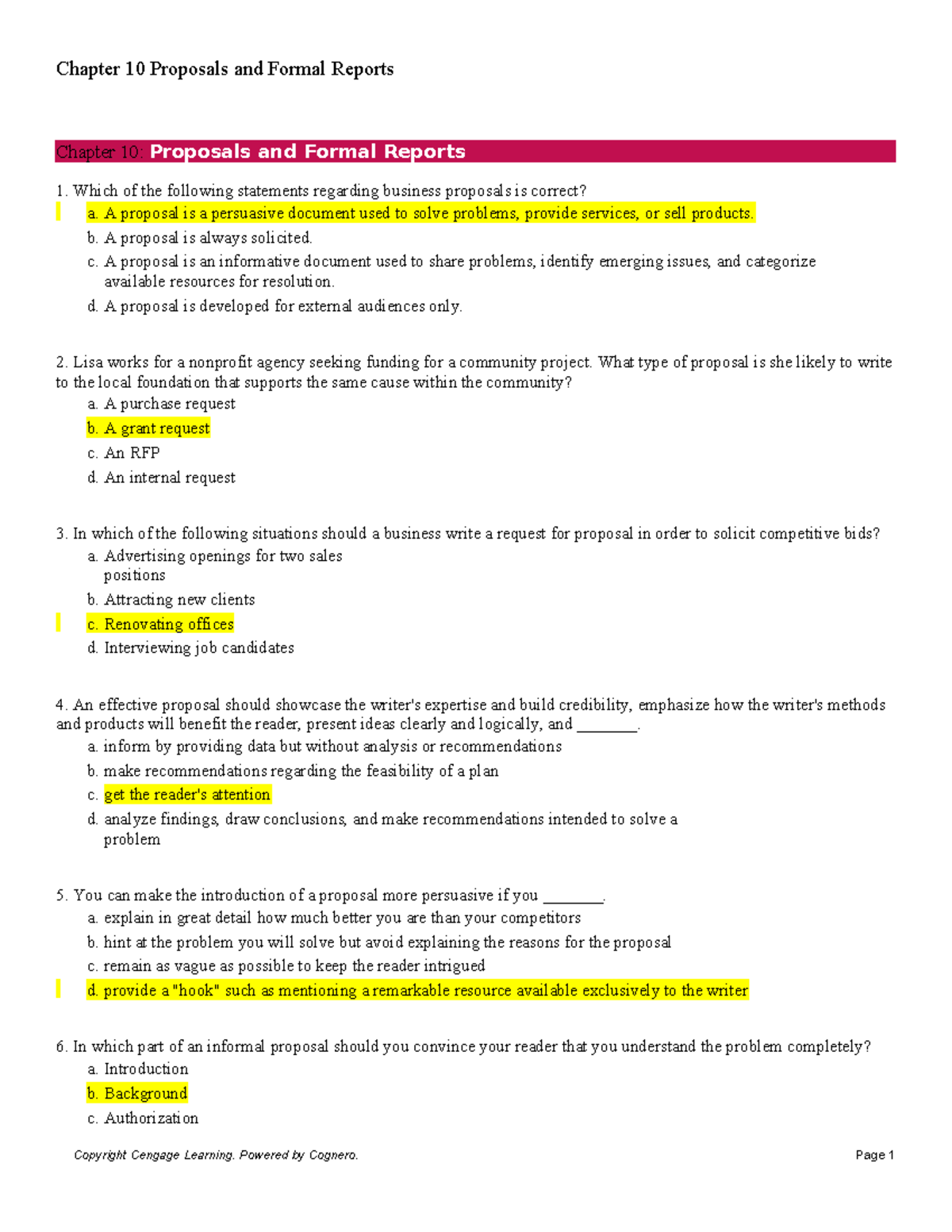 12e.MCQ for sts - ôn tập - Chapter 10 Proposals and Formal Reports Chapter 10: Proposals and ...