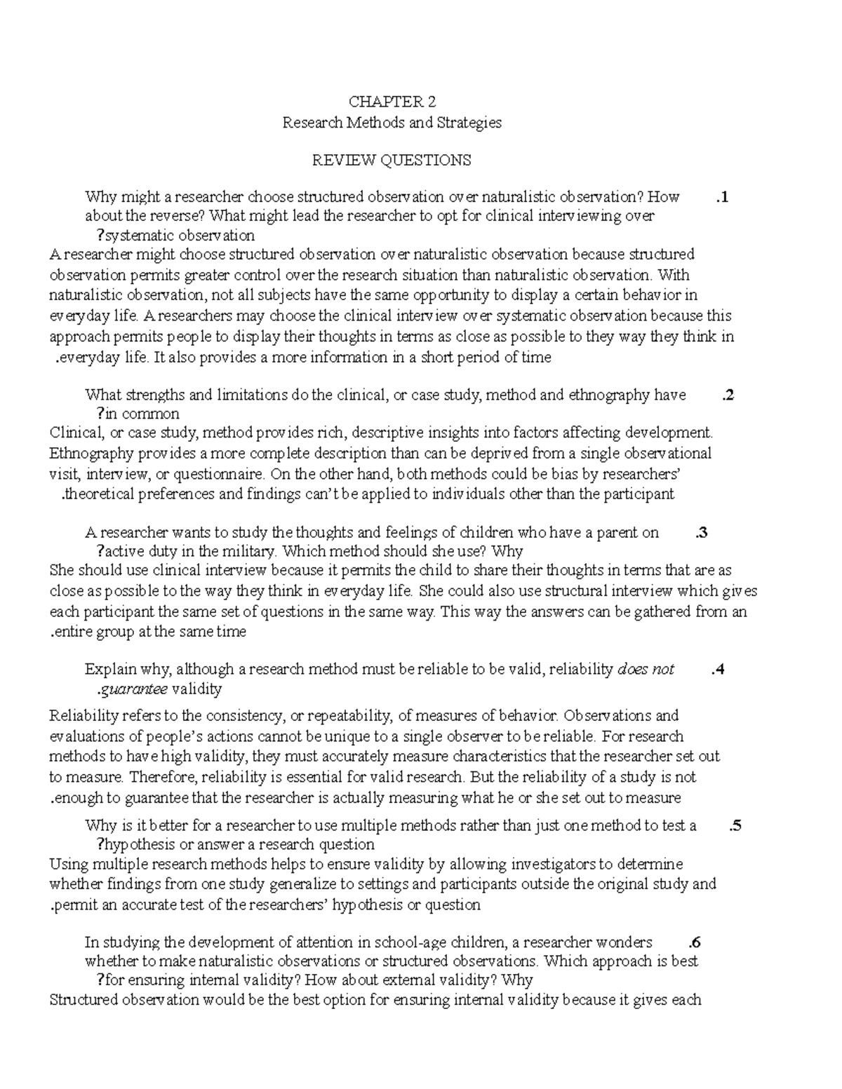 Chapter 2 Review Questions - CHAPTER 2 Research Methods and Strategies ...