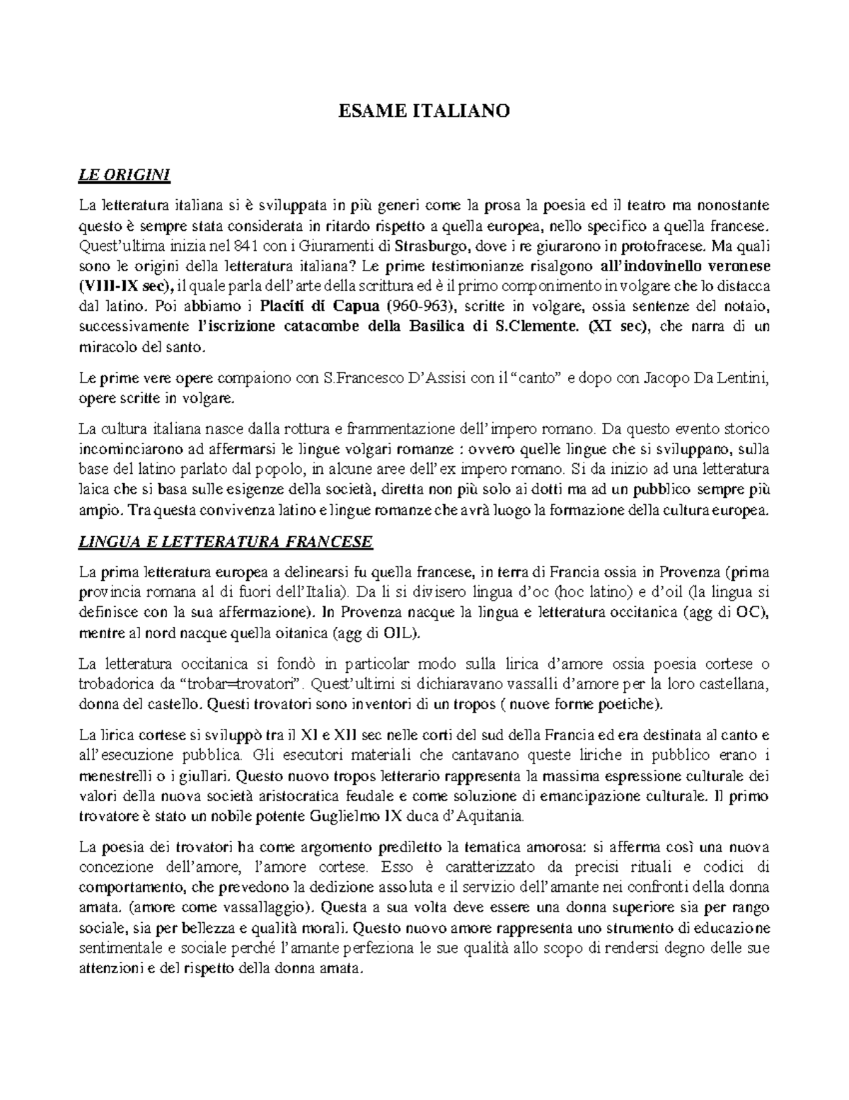 Riassunti Italiano - ESAME ITALIANO LE ORIGINI La letteratura italiana ...