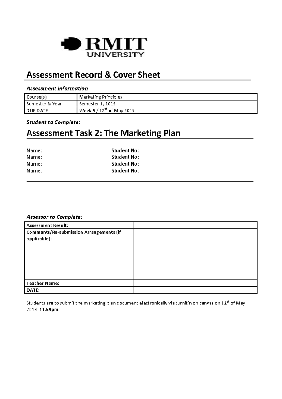 Assignment template for assessment project - Assessment Record & Cover ...