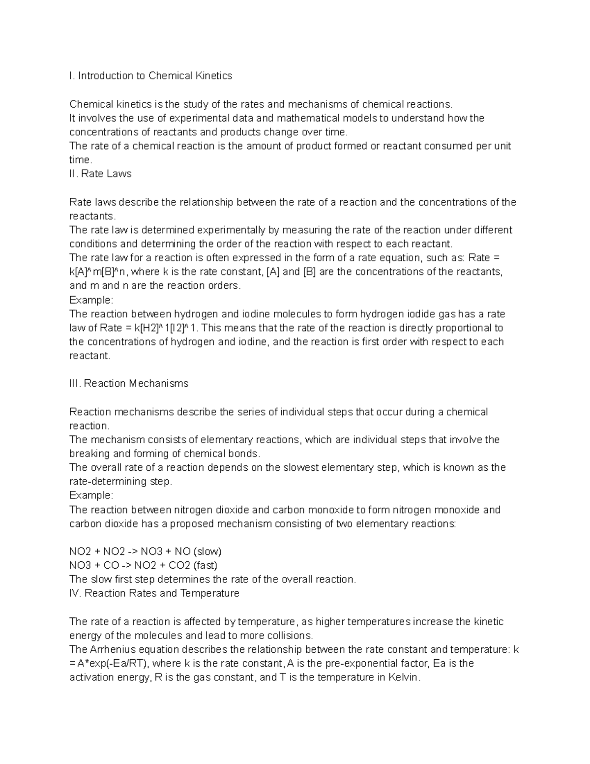 Chemical kinetics notes - I. Introduction to Chemical Kinetics Chemical ...
