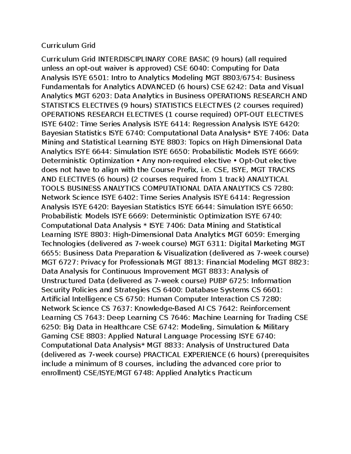 Curriculum - List of courses to select - Curriculum Grid Curriculum ...