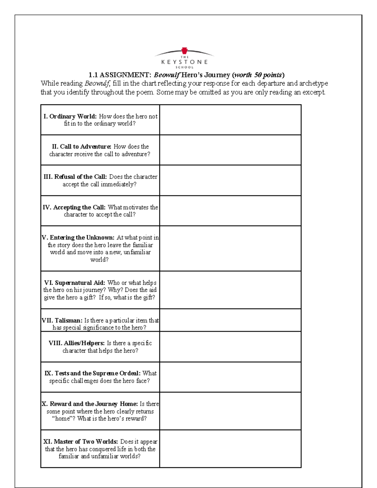 1-1 Assignment Beowulf Hero’s Journey - 1 ASSIGNMENT: Beowulf Hero’s ...
