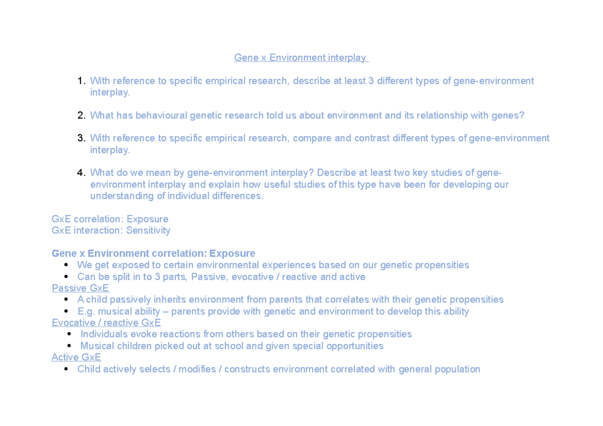 Gene x Environment interplay - Gene x Environment interplay With ...