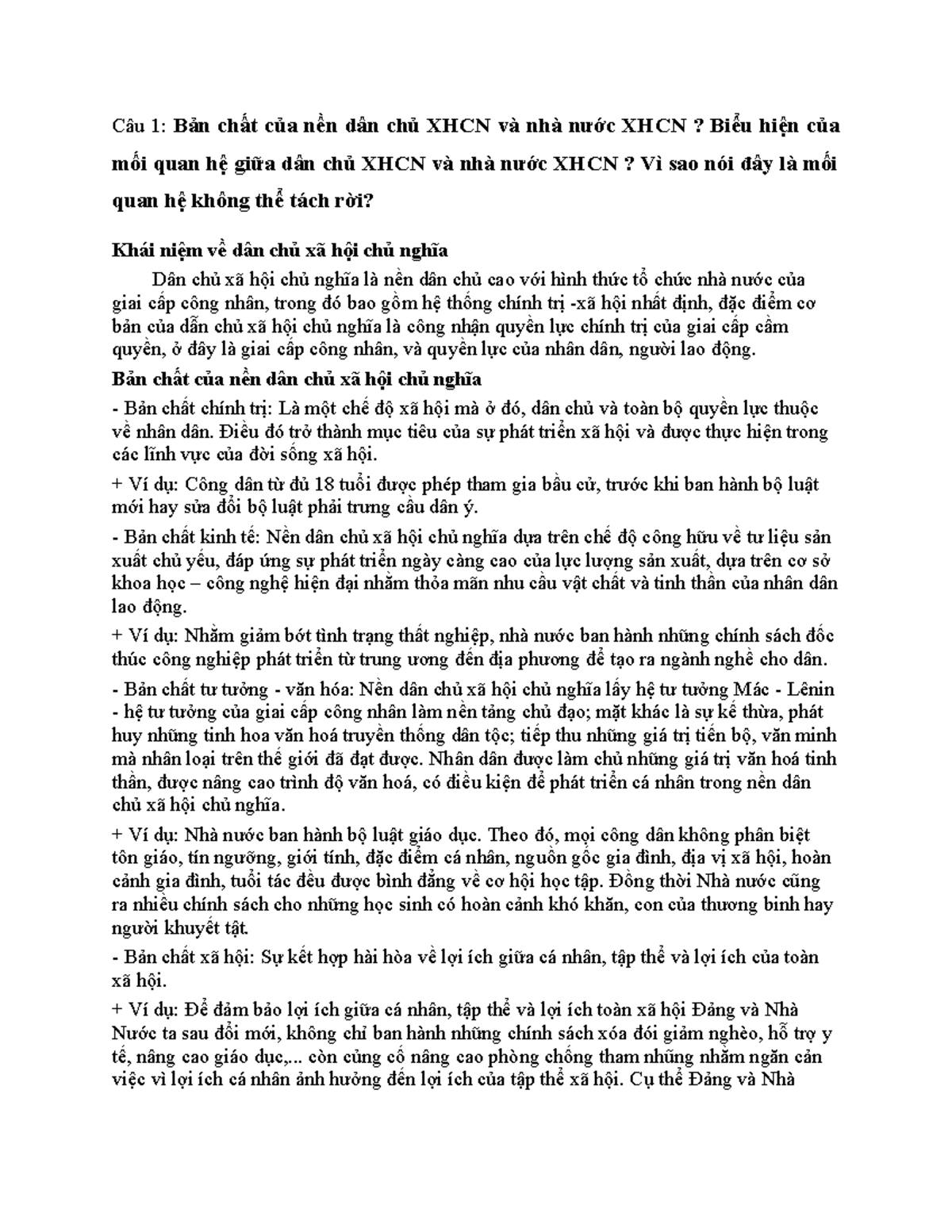 3 câu cnxh dân chủ xhcn - chủ nghĩa xã hội khoa học - Câu 1: Bản chất ...