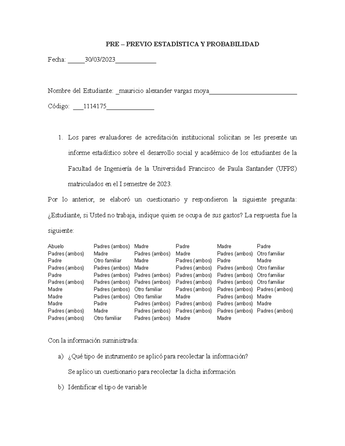 PRE - Previo Estadística Y Probabilidad mauricio vargas - PRE – PREVIO ESTADÍSTICA Y ...