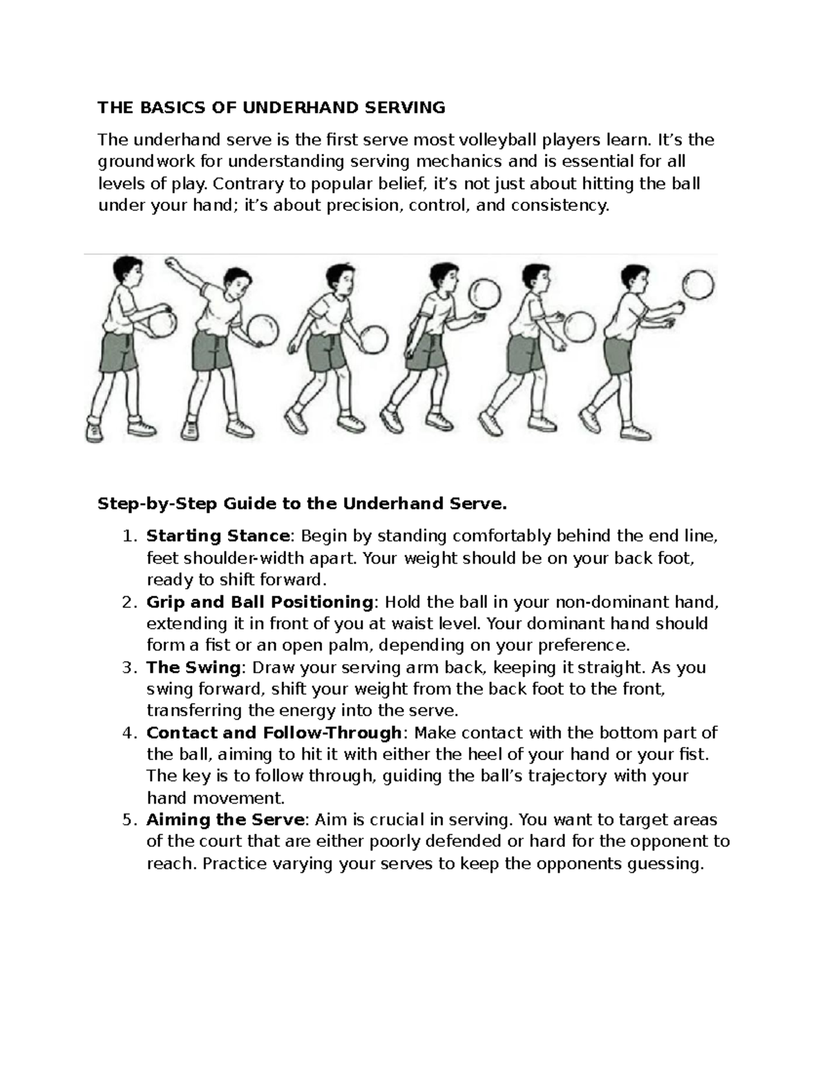 Underhand Serve and Ball Control using Forearm Pass - THE BASICS OF ...