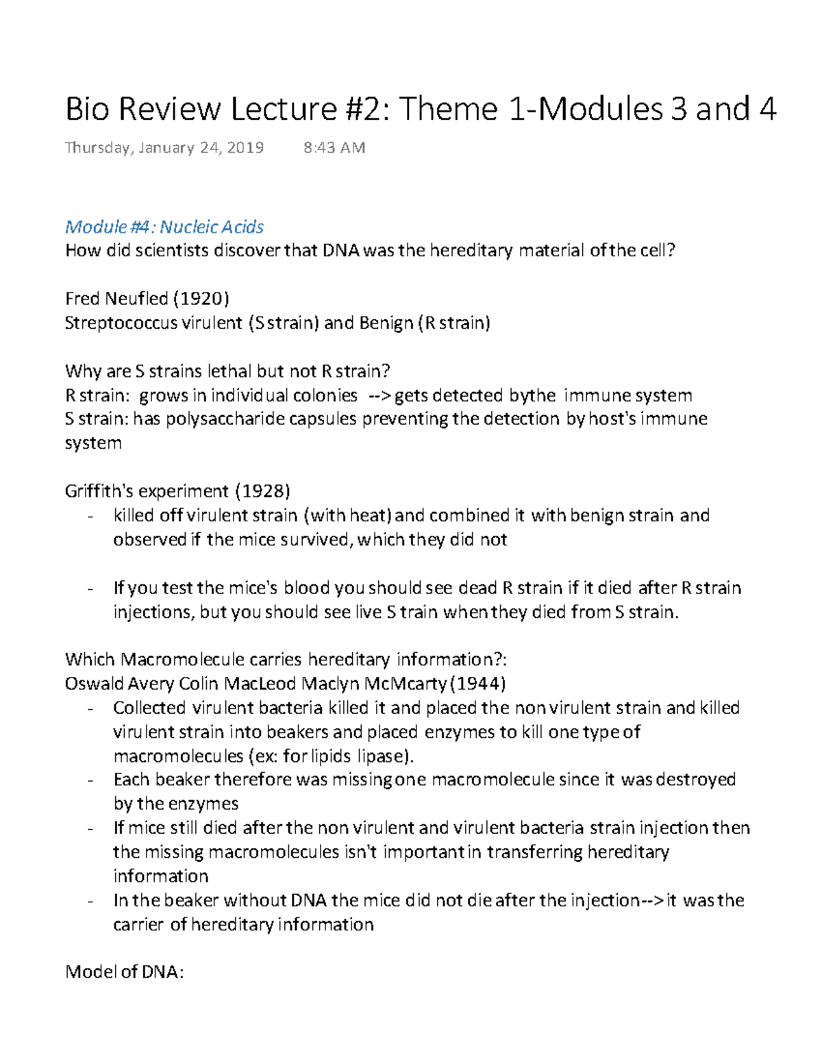 Bio Review Lecture 2 Theme 1-Modules 3 and 4 - Bio Review Lecture #2 ...