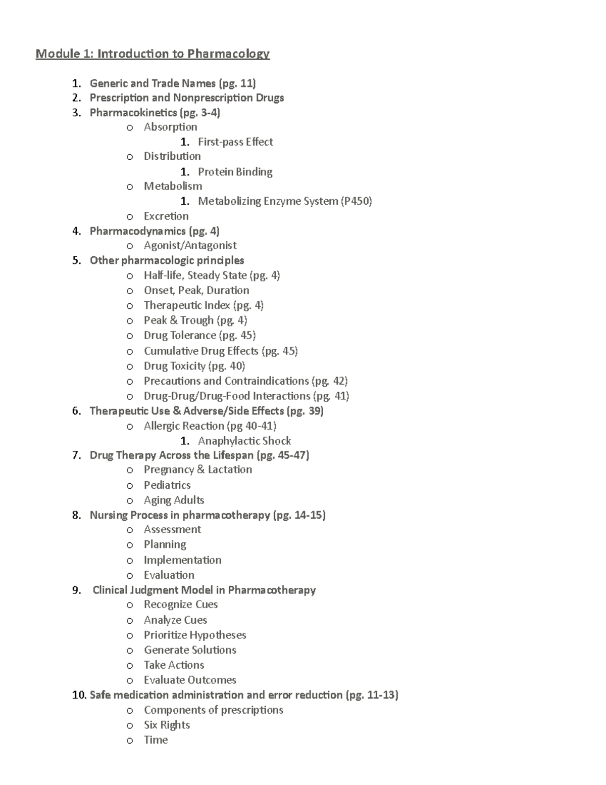 Module 1-10 Canvas Study Guide - Module 1: Introduction to Pharmacology ...