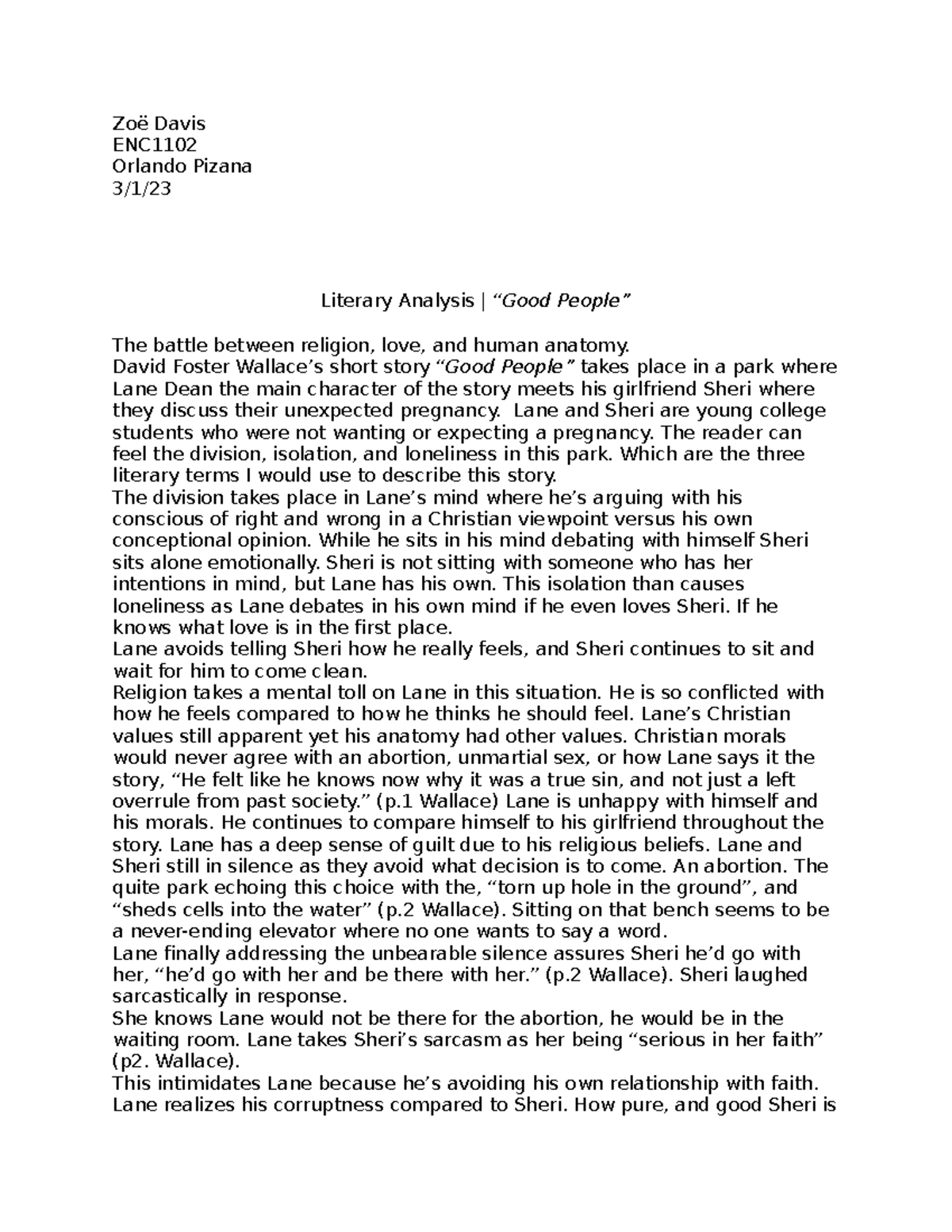 Literary Analysis ENC1102 - Zoë Davis ENC Orlando Pizana 3/1/ Literary ...