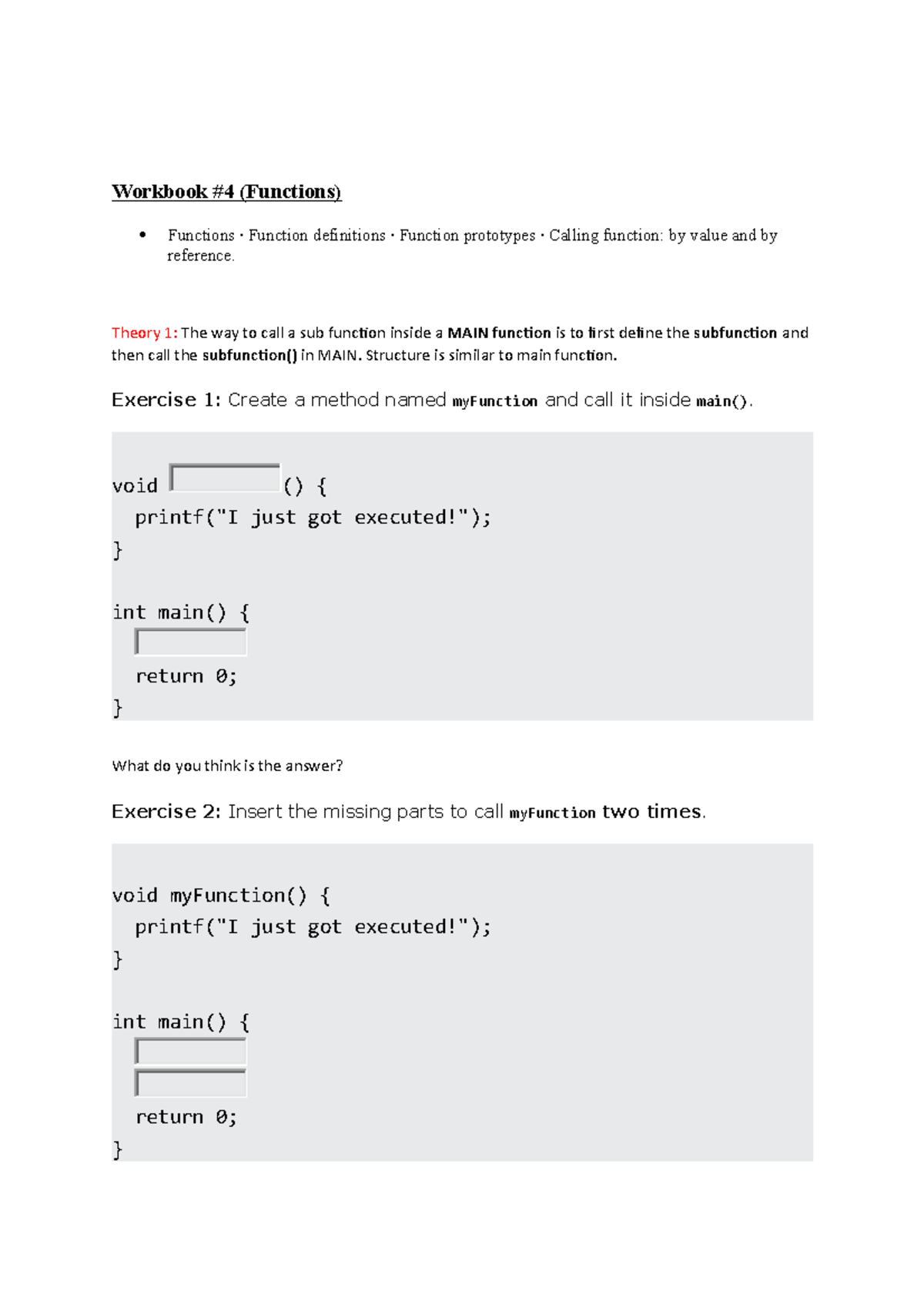 Workbook 4 On Functions Workbook 4 Functions Functions · Function 7940
