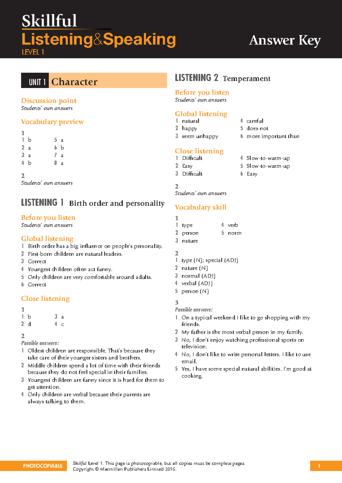 Skillful Listening&Speaking 1 SB answer key - Skillful Level 1. This ...