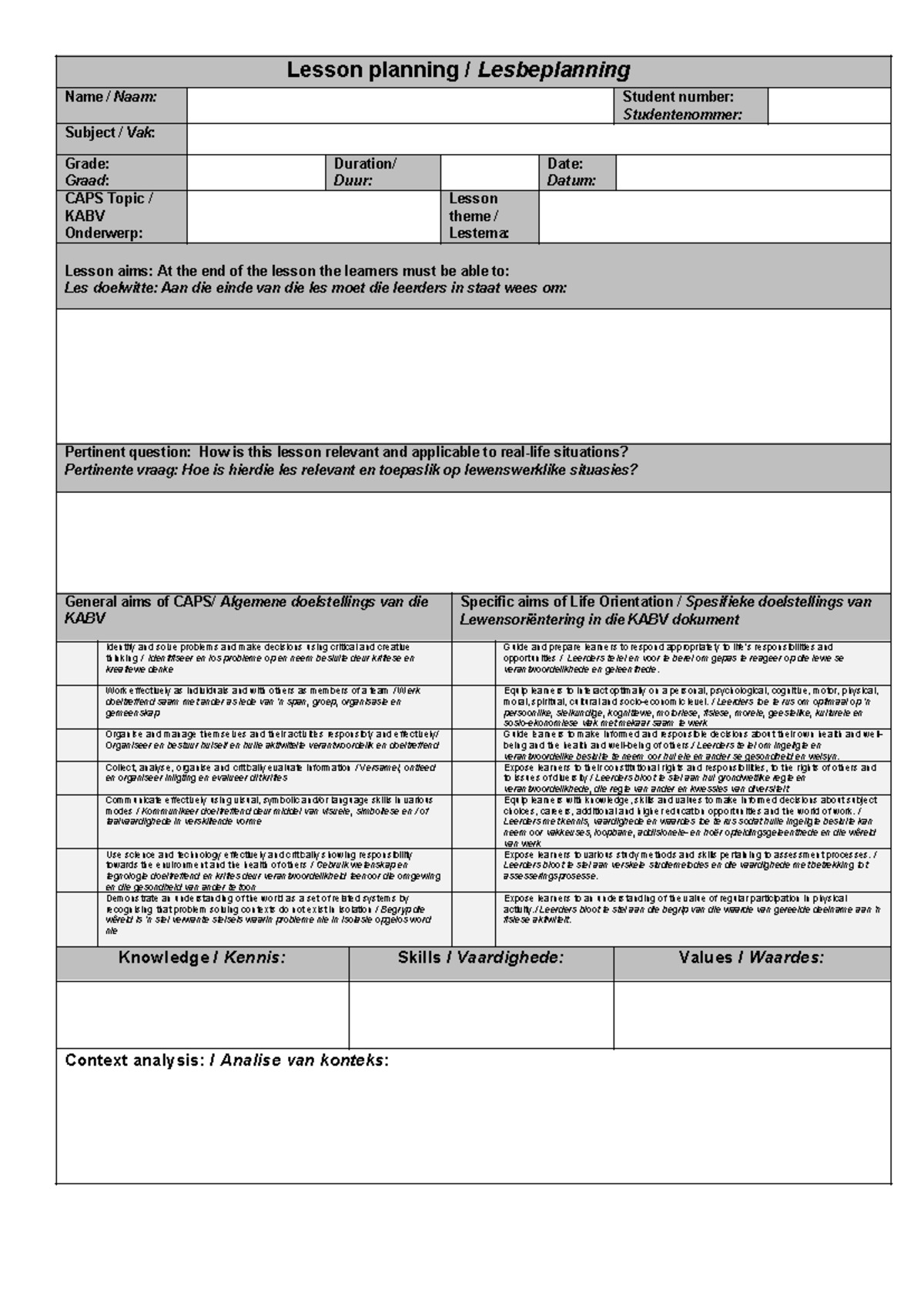 Lesplan+LO+Lesson+plan+LO - Lesson planning / Lesbeplanning ...