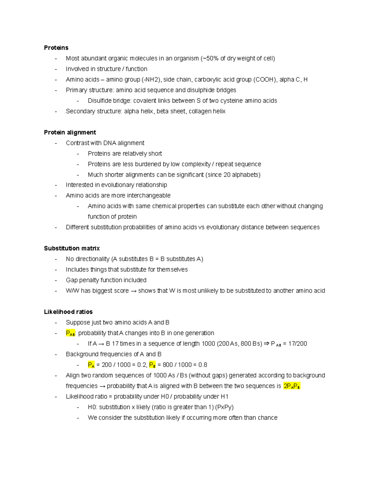 BIOL 4536 Lecture 6 Protein Alignment - Proteins - Most abundant organic molecules in an ...
