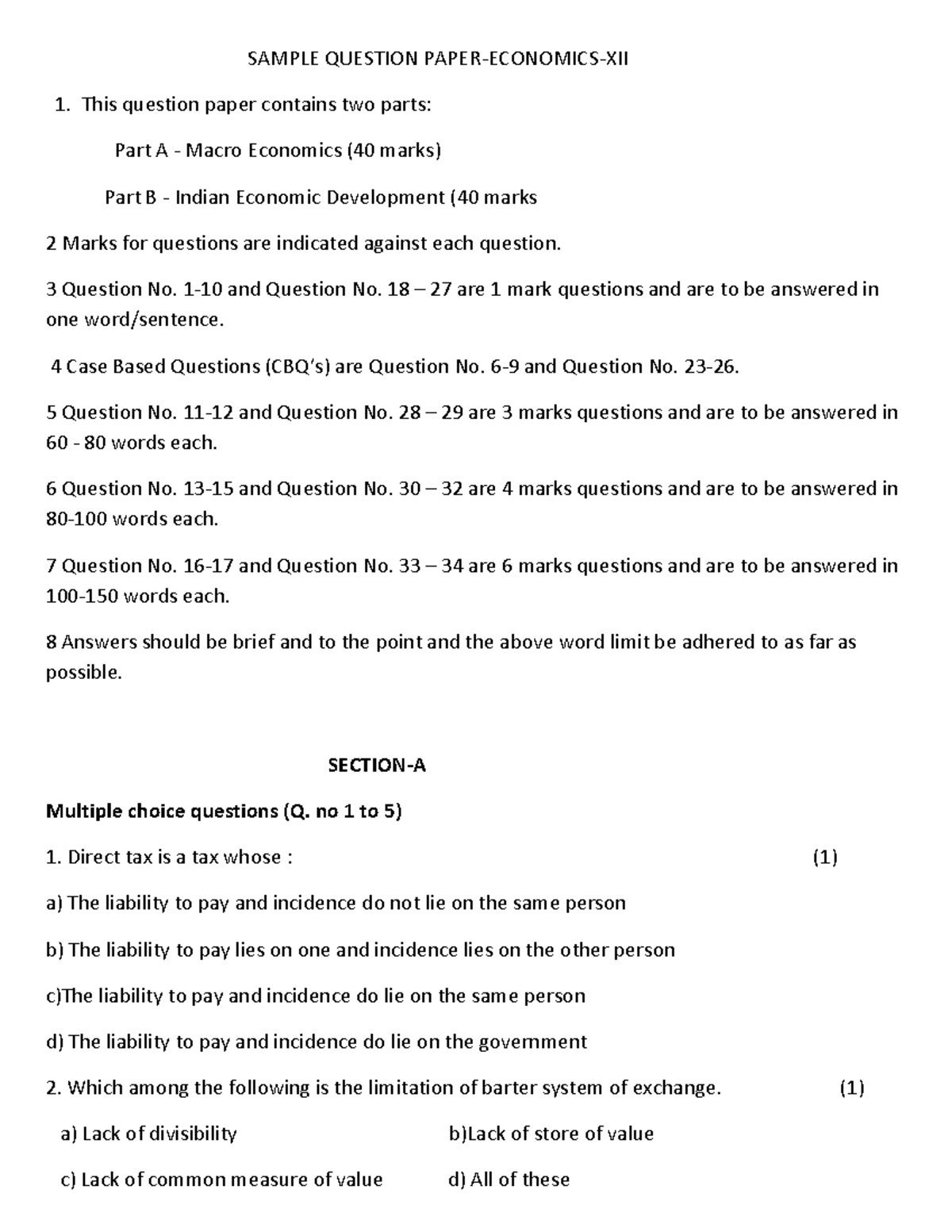 12- Economics - SAMPLE QUESTION PAPER-ECONOMICS-XII 1. This question ...