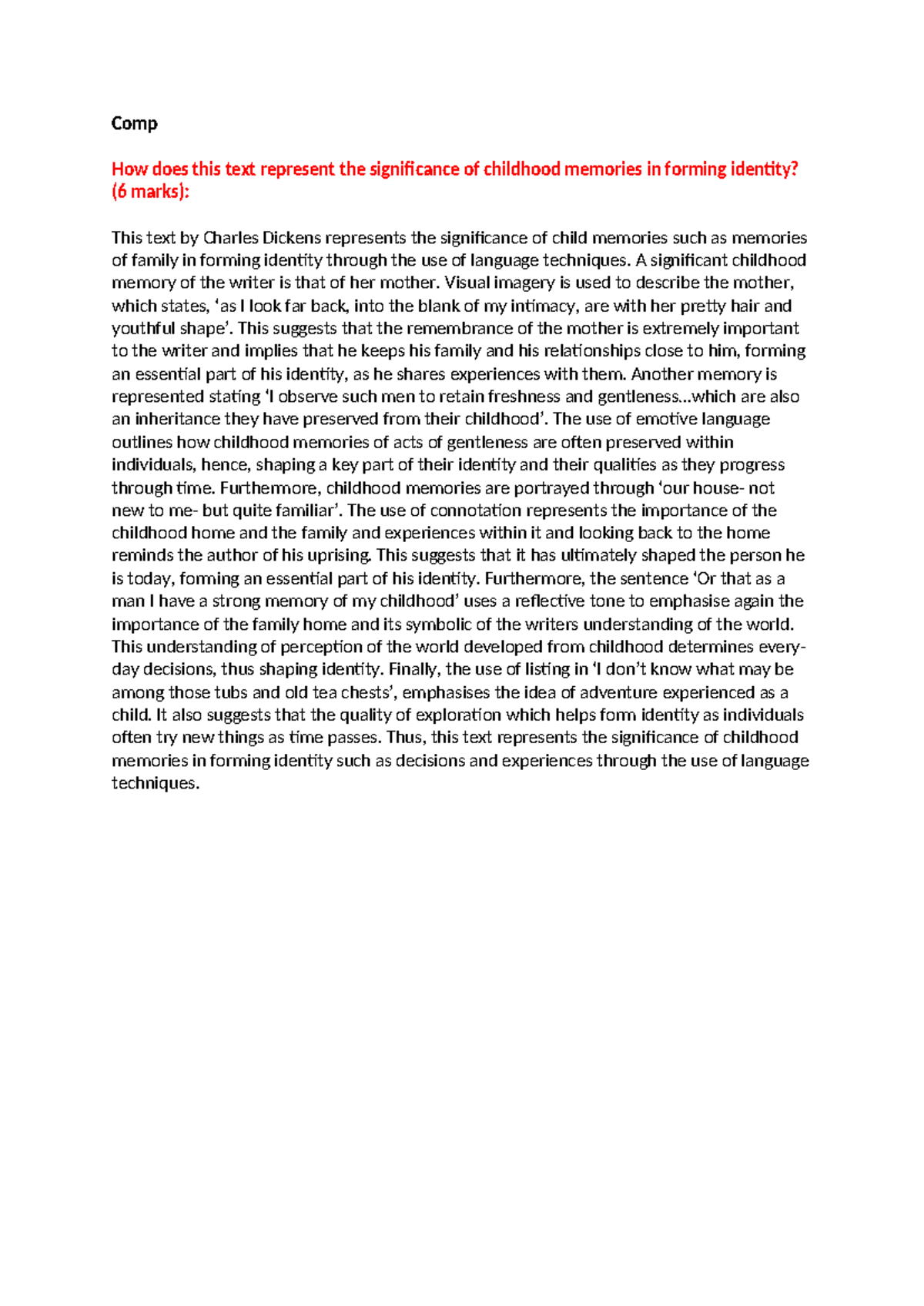 English comp - comp example answer - Comp How does this text represent ...