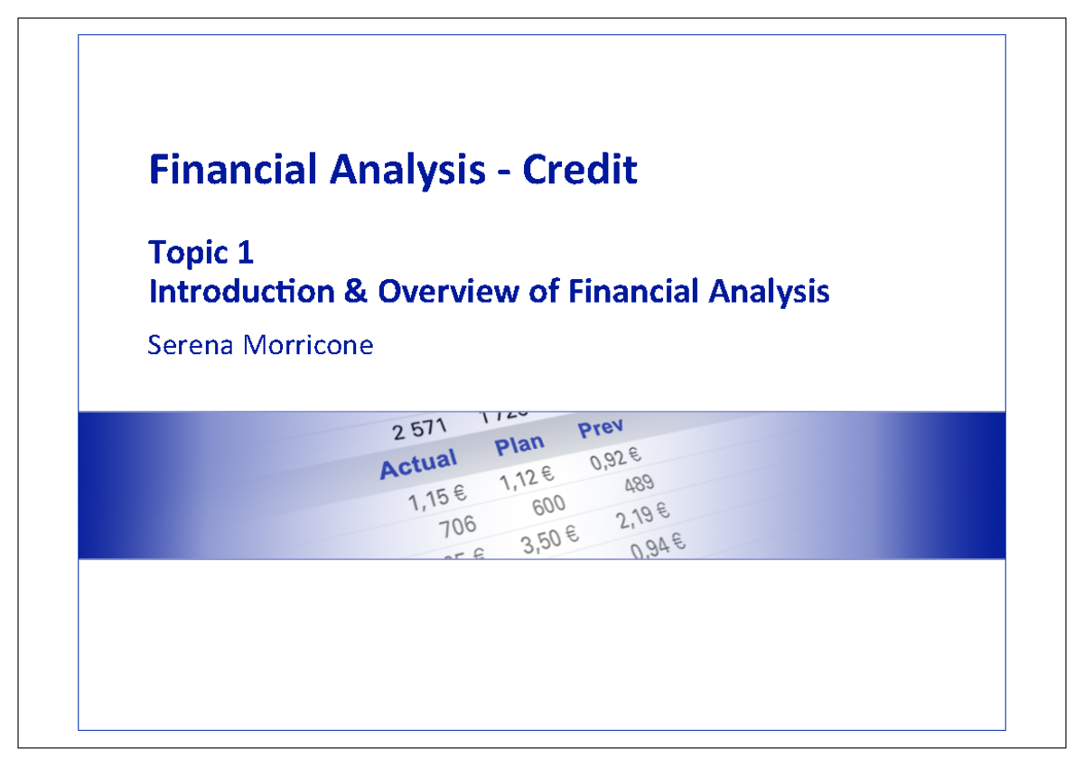 FAC 1 Intro Overview Of Financial Analysis 2016 Financial Analysis