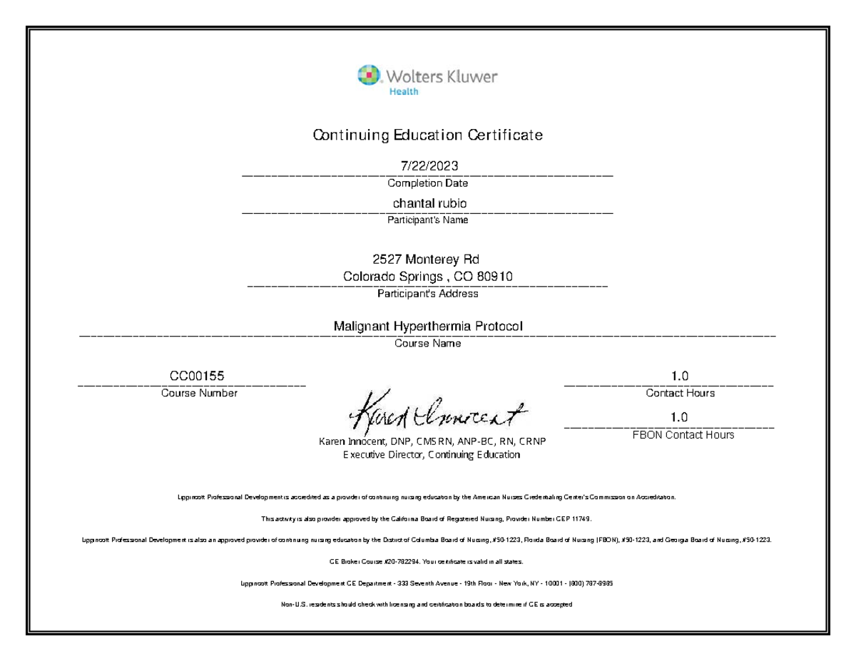 Certificate CC00155 rubio chantal - Continuing Education Certificate ...