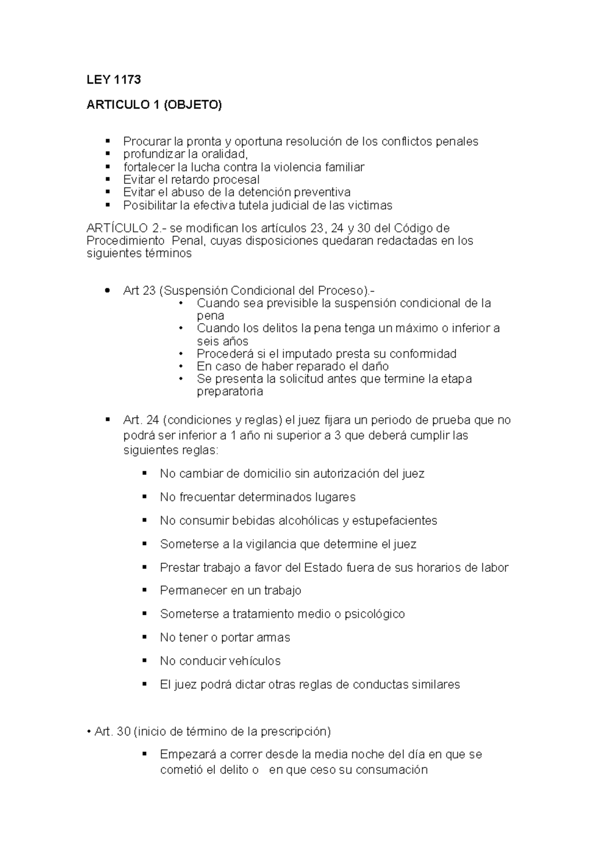 LEY 1173 derecho procesal penal - LEY 1173 ARTICULO 1 (OBJETO) Procurar ...