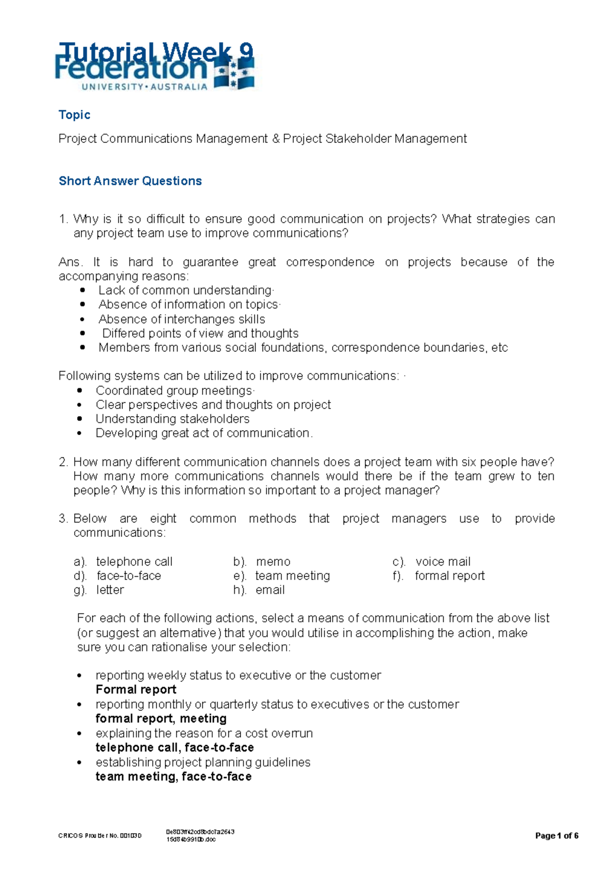 09 tutorial - Assignment - Topic Project Communications Management ...