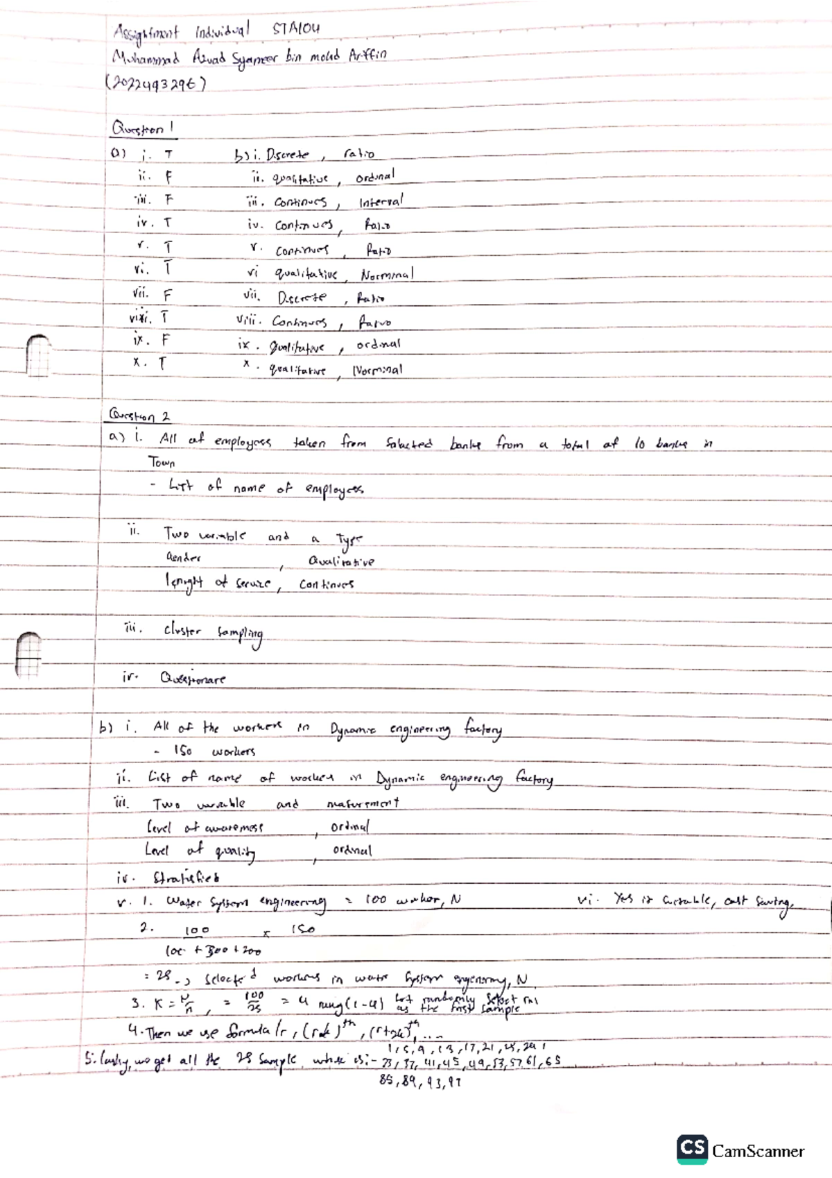 STA104 Individual (2022493296) - Introduction to Statistics - Studocu