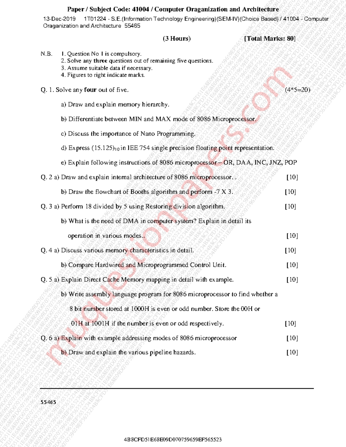 SE-IT SEM4 COA- Cbcgs DEC19 - 55465 (3 Hours) [Total Marks: 80] N. 1 ...