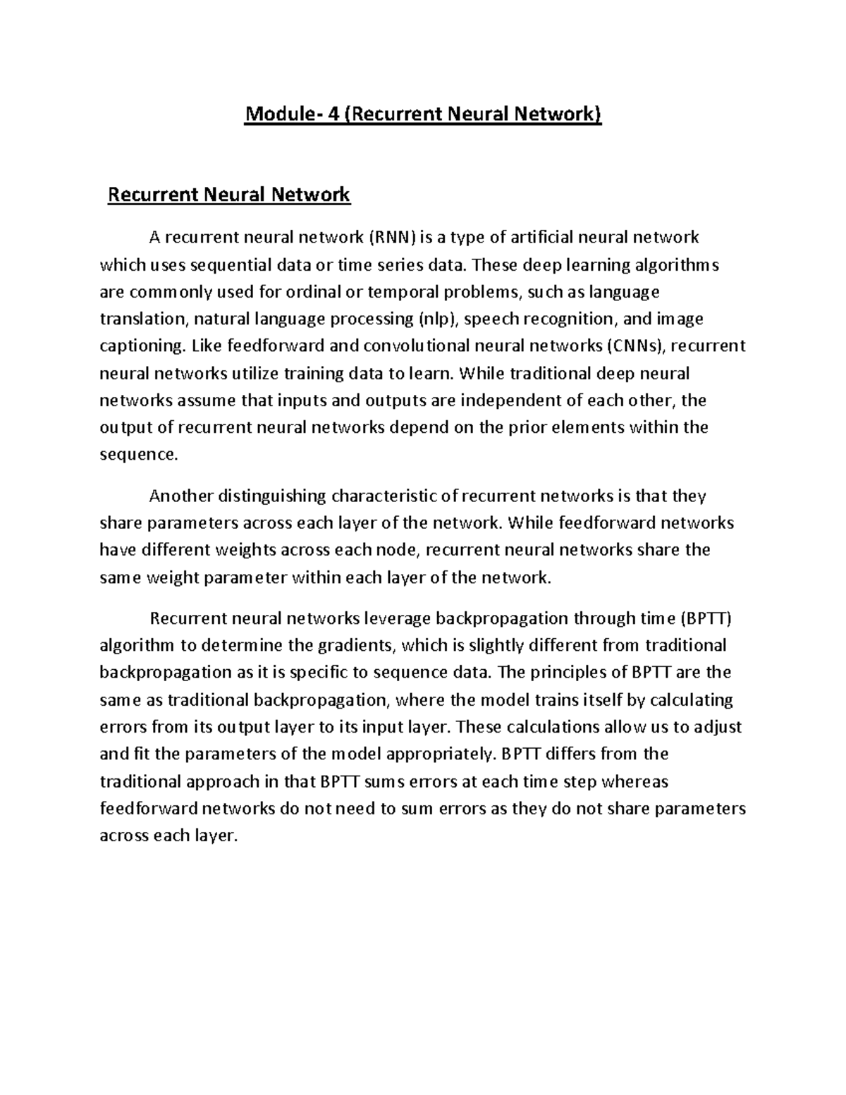 Module 4 Recurrent Neural Network Module 4 Recurrent Neural