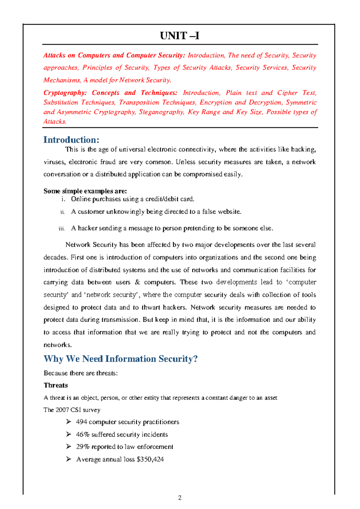 CNS Notes - UNIT – I Attacks on Computers and Computer Security ...