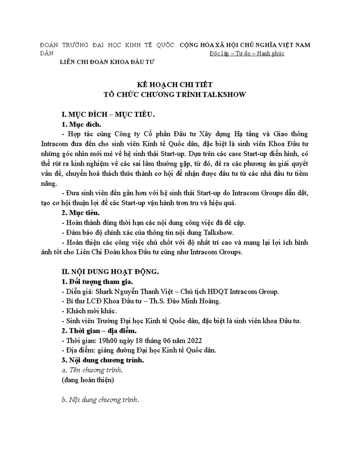 KHCT BAN NỘI DUNG - khgg - ĐOÀN TRƯỜNG ĐẠI HỌC KINH TẾ QUỐC DÂN LIÊN ...