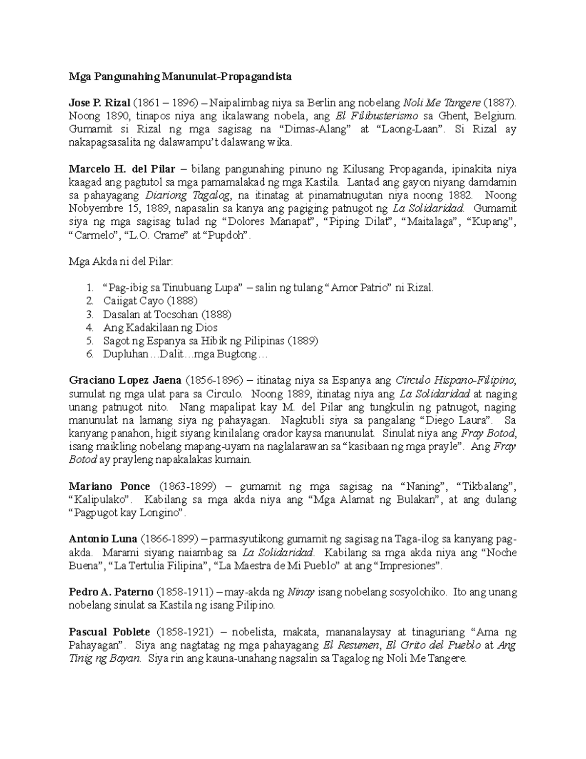 Mga Pangunahing Manunulat - Mga Pangunahing Manunulat-Propagandista ...