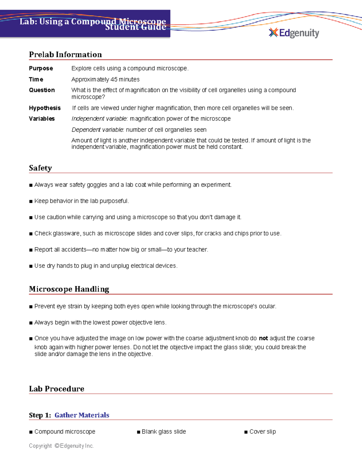 Lab Report- Using A Compound Microscope - Prelab Information Purpose ...