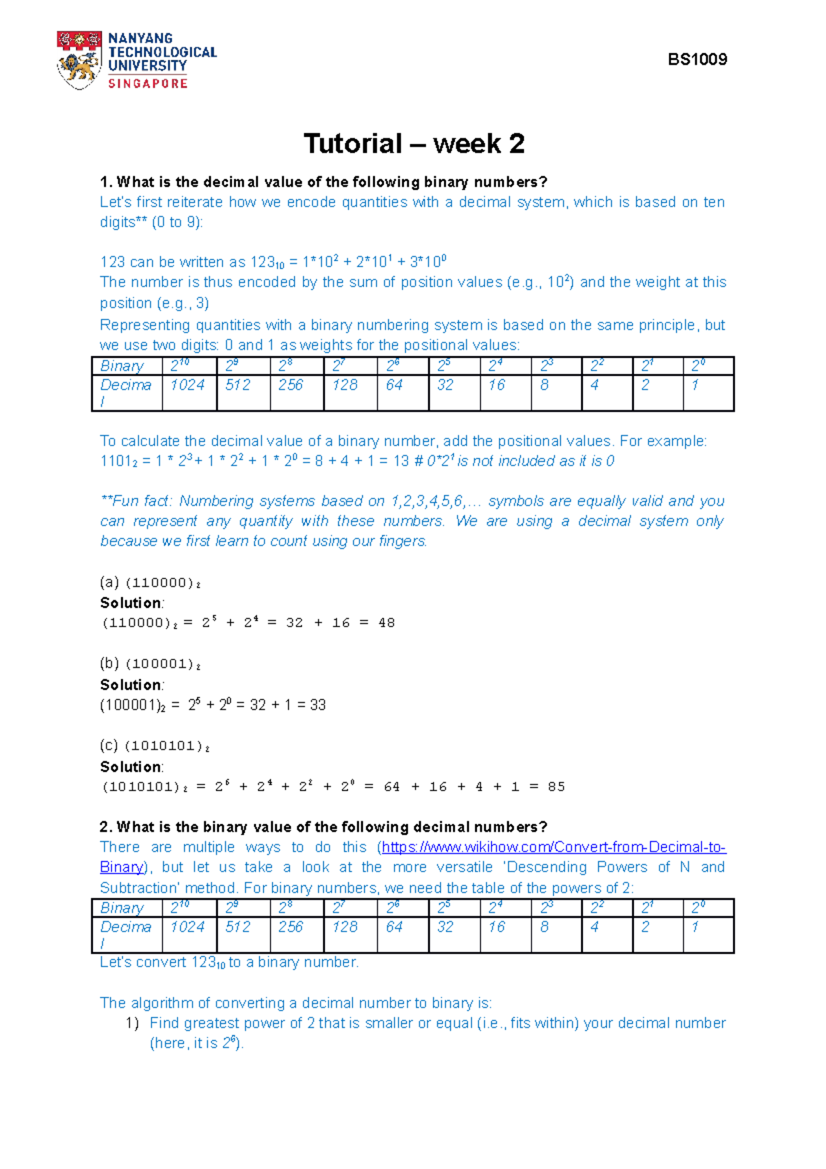 Week2 Lec Comp Operations solutions - Tutorial – week 2 1. What is the ...