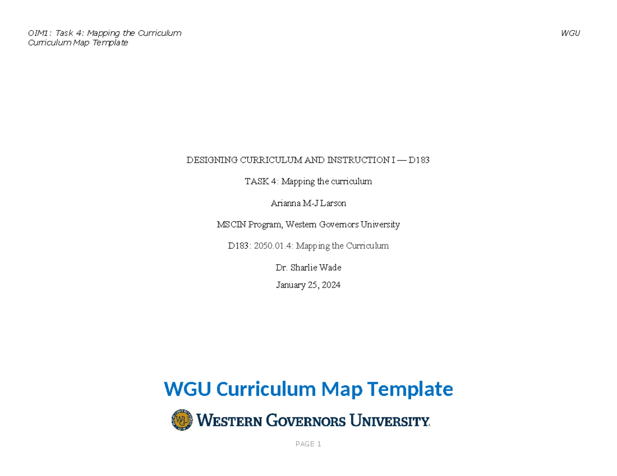 D183 Task 4 - Curriculum map - Curriculum Map Template DESIGNING ...