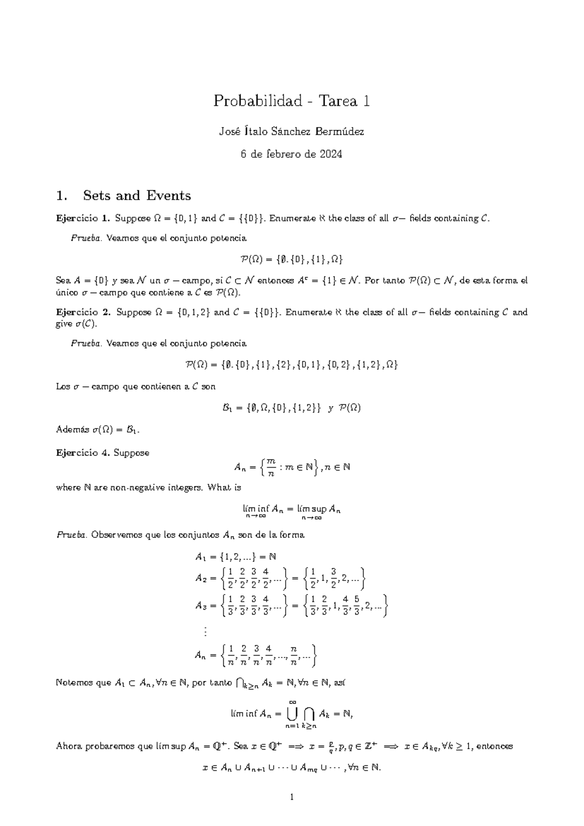 Tarea 1 - Ejercicios del capítulo 1 del libro "A Probability Path ...