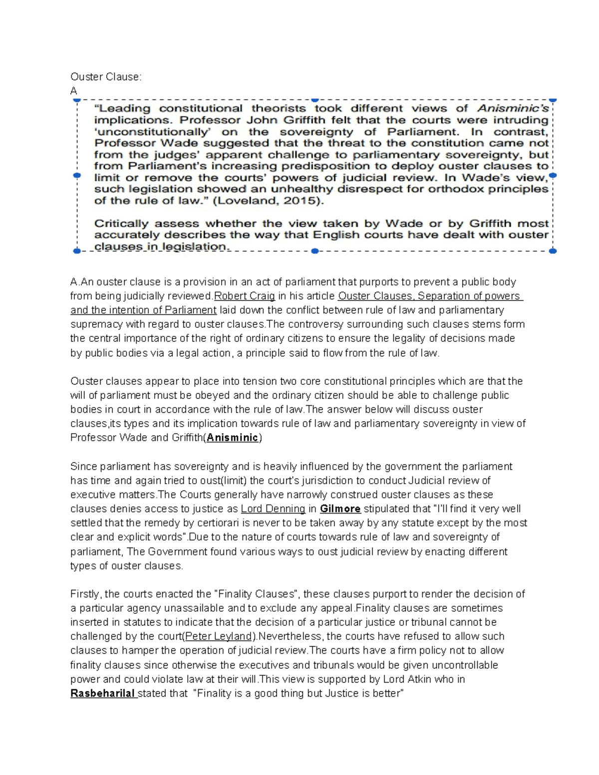 Ouster Clauses-Model answer - Ouster Clause: A A ouster clause is a ...